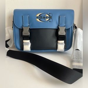 Coach | Bags | Coach Track Blue Crossbody Bag With Coach Stamp Coach ...